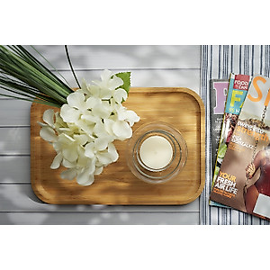 Bamboo Serving Platter Tray Cheese Charcuterie Decorative Bathroom Kitchen Dish Eco-Friendly Wood (2 Mediums 14 x 9.5, Natural Bamboo)