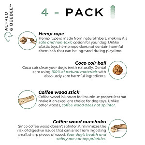 Alfred & Beebee Eco-Friendly Coffee Wood Dog Chew Toy Pack - for Regular Chewers - Dog Dental Chew