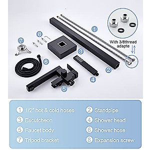 Tohlar Freestanding Bathtub Faucet Floor Mount Tub Filler Black Shower Faucets with Handheld Shower and Swivel Mixer Spout