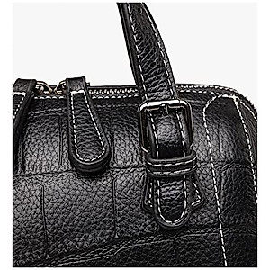 Cow Leather Satchel Handbag for Women Top Handle Crossbody Bag Small Barrel Purses Ladies Tote Shoulder Bag (Black)