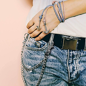 anezus 2Pcs Chain Belt Set, Wallet Chain, Pants Chain, Pocket Chain with Keyring for Pants Belt Jeans Wallets and keys (16” & 20”)
