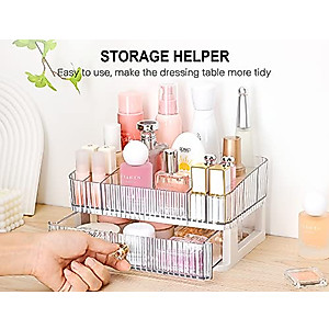 GORET Acrylic Makeup Organizer, Large Capacity Makeup Storage with Drawer for Vanity Bathroom Countertop Perfume Lipstick Brushes Skincare Eyeshadow