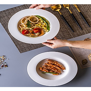 RunChao Soup Bowls, Salad Bowls,Pasta Bowl Set of 4, White Shallow Bowl Plates，10 Inches Diameter with Rim，20 Ounces, Microwave Dishwasher Safe