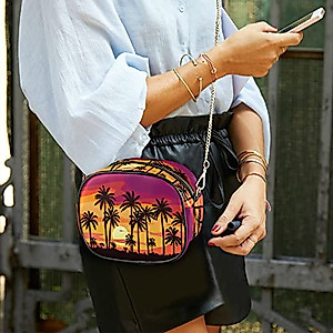 ALAZA Palm Trees Sunset PU Leather Small Women Crossbody Shoulder Bag Purse Wallet with Adjustable Chain Strap