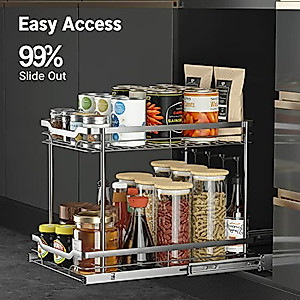 Amazer Pull Out Cabinet Organizer, 2 Tier Pull Out Drawers for Kitchen Cabinets, Slide Out Pantry Shelves 14.2"D×20"W Sturdy Cabinet Organizer Pull Out Drawers, Cabinet Pull Out Shelves Metal-Chrome