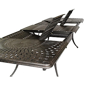 Patioland Elizabeth Outdoor Cast Aluminum Powder Coated 11-Piece Dining Set with Extendable 132in Rectangular Dining Table (Olefin Walnut Cushions)