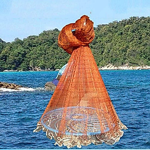 BBGS Fishing Cast Net, with Sinker Hand Throw Fishing Mesh Net Nylon Portable Hand Cast Fishing Net Saltwater Fishing Catch Net (Size : 7.2m)