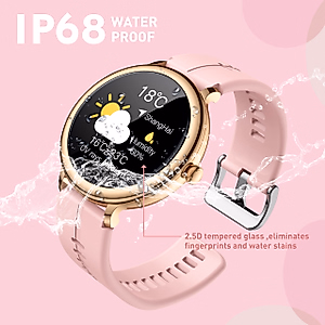 Weybon Smart Watch for Women Fitness Tracker: 1.09'' Touch Screen Smartwatch for Android & iOS Phone with Waterproof IP68 gold pink