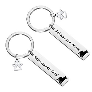 BEKECH Schnauzer Mom Schnauzer Dad Jewelry Gifts Schnauzer Mom Schnauzer Dad Dog Paw Charm Keychain Set Gift for Schnauzer Pet Lovers (silver)