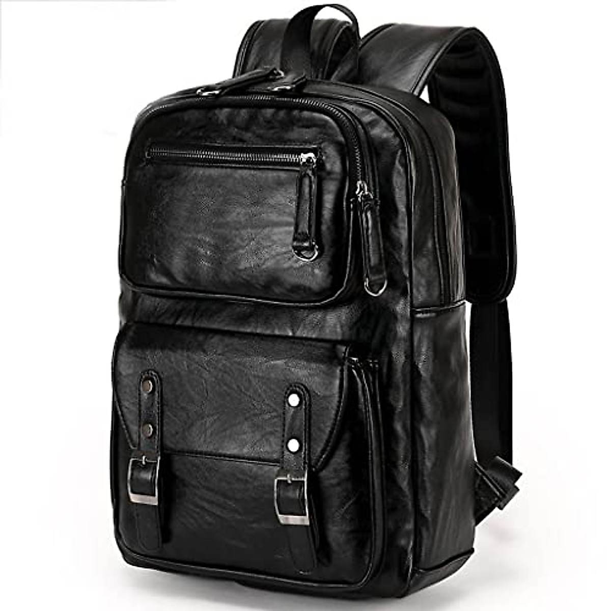 WQXD Retro 100% Real Leather Backpack，Man Casual Genuine Leather Daypack，Male Business、School、Office Leisure Travel Computer Rucksack (Color : Black, Size : 15.6inchs)