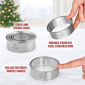Zulay (5-Pieces) Round Cookie Cutters - Stainless Steel Rustproof Circle Biscuit Cutter Molds - Assorted Round Cookie Cutters With Rolled Top Edges For Dough & Pastries