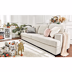 Merluxy Sofa, Deep Seat Sofa-Contemporary Chenille Sofa Couch, 3 Seater Sofa for Living Room-97 Wide Oversized Sofa, Beige Comfy Sofa