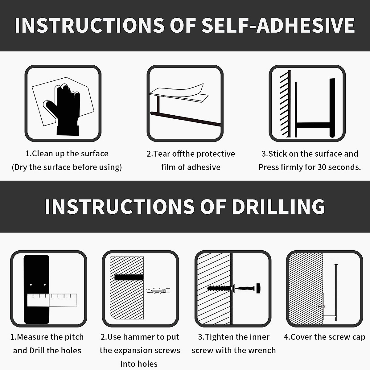 Paper Towel Holder Wall Mount, Self Adhesive or Screw Mount, Under Cabinet Paper Towel Holder Made of SUS304 Stainless Steel (Matte Black)