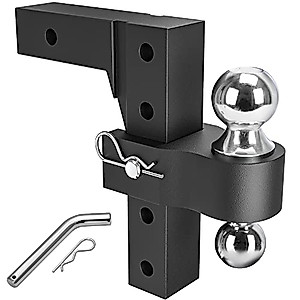 YITAMOTOR Adjustable Trailer Hitch, Fits 2-Inch Receiver, 8-Inch Drop Hitch, Aluminum Tow Hitch, Ball Mount, 2 and 2-5/16 inch Combo Stainless Steel Tow Balls with Double Pins, Black
