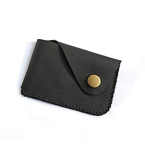 Black Hand-sewn front pocket card organizer wallet Minimalist Genuine Leather Card Case Wallet Small