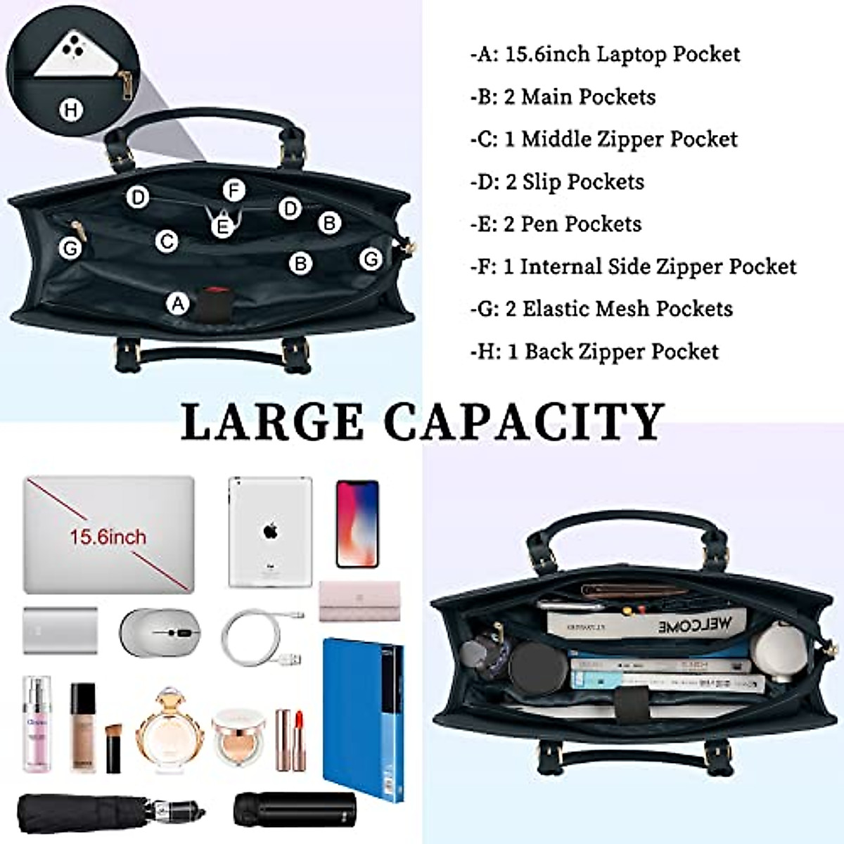 Laptop Bag for Women 15.6 inch Laptop Tote Bag Waterproof Leather Work Bag Large Capacity Computer Tote Bag Professional Office Business Briefcase Lightweight Travel Handbag Shoulder Bag, Dark Green