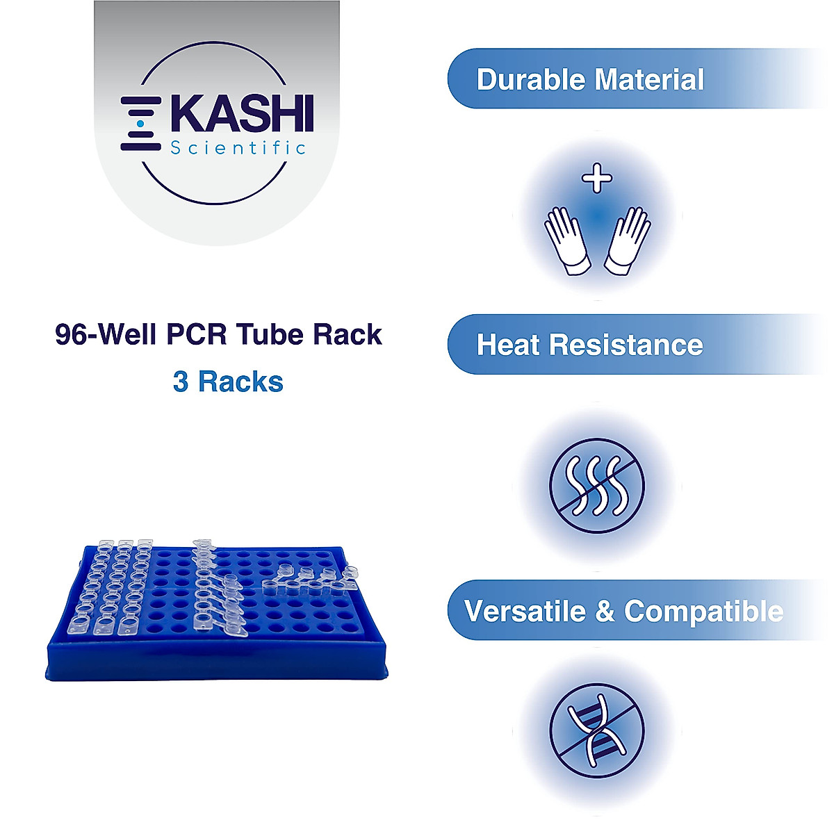 Kashi Scientific 96 Well PCR Tube Rack for 0.2mL PCR Tubes and PCR Plates, 8x12 PCR Tube Rack [3 Racks]