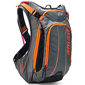 USWE Airborne - Hydration Pack with Hydration Bladder, Bounce Free Backpack for MTB, Cycling, Mountain Biking (15L, Gray/Orange)