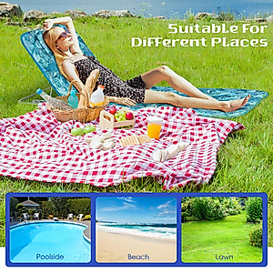 Tangkula 3 Pieces Beach Chairs for Adults, Lightweight Lawn Lounge Chairs with 5 Adjustable Recline Position, Zipper Pocket, Backpack 2 Pack Beach Chairs Set with Folding Side Table (Blue)