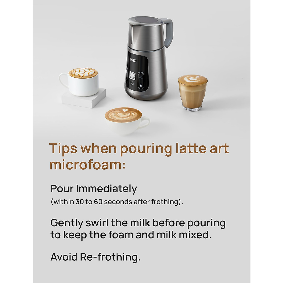 Dreo All-in-1 Milk Frother, Automatic Foam Maker for Latte Art-level Microfoam and Hot/Cold Coffee, 27oz/800ml Electric Milk Warmer with 30+ Drinks, Dishwasher Safe, Dairy/Plant-Based Milk, Star Light