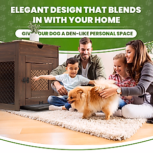 PURRPAXZ Dog Kennel Furniture, Wooden Dog Crate End Table Under 25 lbs, metal mesh Dog Crate Indoor Kennel for with Storage Drawer & Cushion & Tray for bedrooms(Brown)