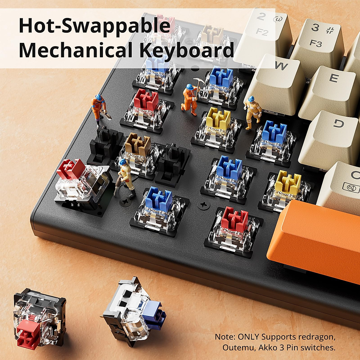 Redragon 60% Mechanical Gaming Keyboard, 68 Keys Wired Office RGB Keyboard with Arrow Keys, Programmable Macro, Red Switches for Windows Mac PC Laptop, Black/Beige/Orange