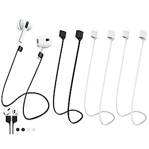 Magnetic Anti-Lost Straps for AirPods Accessory, Colorful Soft Silicone Sports Lanyard.Ultra Strong Cord Anti-Lost Leash Sports String, Neck Rope Cord, [4 Pack] (Black+Black+White+White)