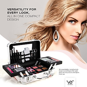 Ver Beauty Makeup Box with Makeup Included – Makeup Train Case with Travel Makeup Mirror – Professional Makeup Case Organizer with 2 trays – Perfect Cosmetic Organizer and Makeup Gift Set for Women