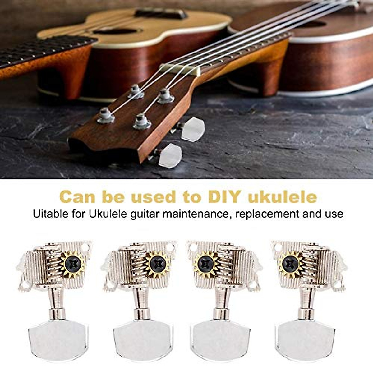 Ukulele Tuning Pegs, 2L2R Classical Style Ukulele Tuning Pegs Machine Heads for Ukulele DIY Parts (Silver)