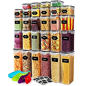 28 Pack Airtight Food Storage Container Set, Pantry kitchen organization and Storage, BPA Free Clear Plastic Storage Container with Lids, Kitchen Decor with Labels, Marker & Spoon Set