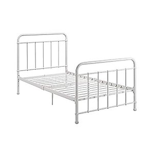 DHP Beaumont Iron Metal Platform Bed with Transitional Design Headboard and Footboard, Adustable Base Height for Underbed Storage, No Box Spring Needed, Queen, White