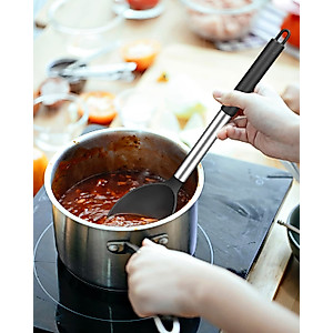 2 Pcs Silicone Cooking Spoons, Solid and Slotted Spoon Set, Non-Stick BPA Free Heat-Resistant Basting Kitchenware for Soup, Serving, Draining, Stirring（Black）