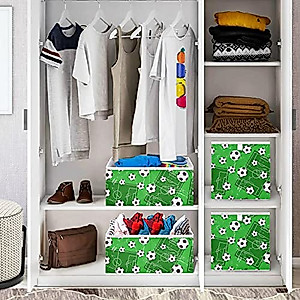 visesunny Rectangular Shelf Basket Football Gate and Soccer Ball Clothing Storage Bins Closet Bin with Handles Foldable Rectangle Storage Baskets Fabric Containers Boxes for Clothes,Books,Toys,Shelves
