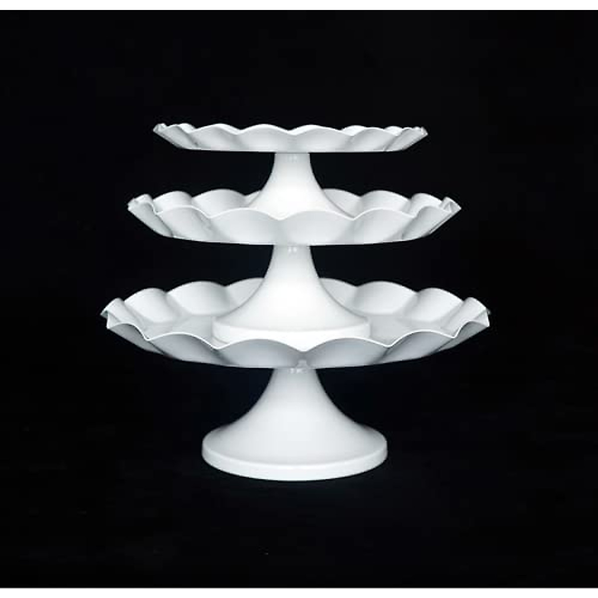 Set of 3 Pcs Wave Rim Cake Stands Iron Cake Holder Dessert Display Plate Serving Tray for Baby Shower Wedding Birthday Party (White)