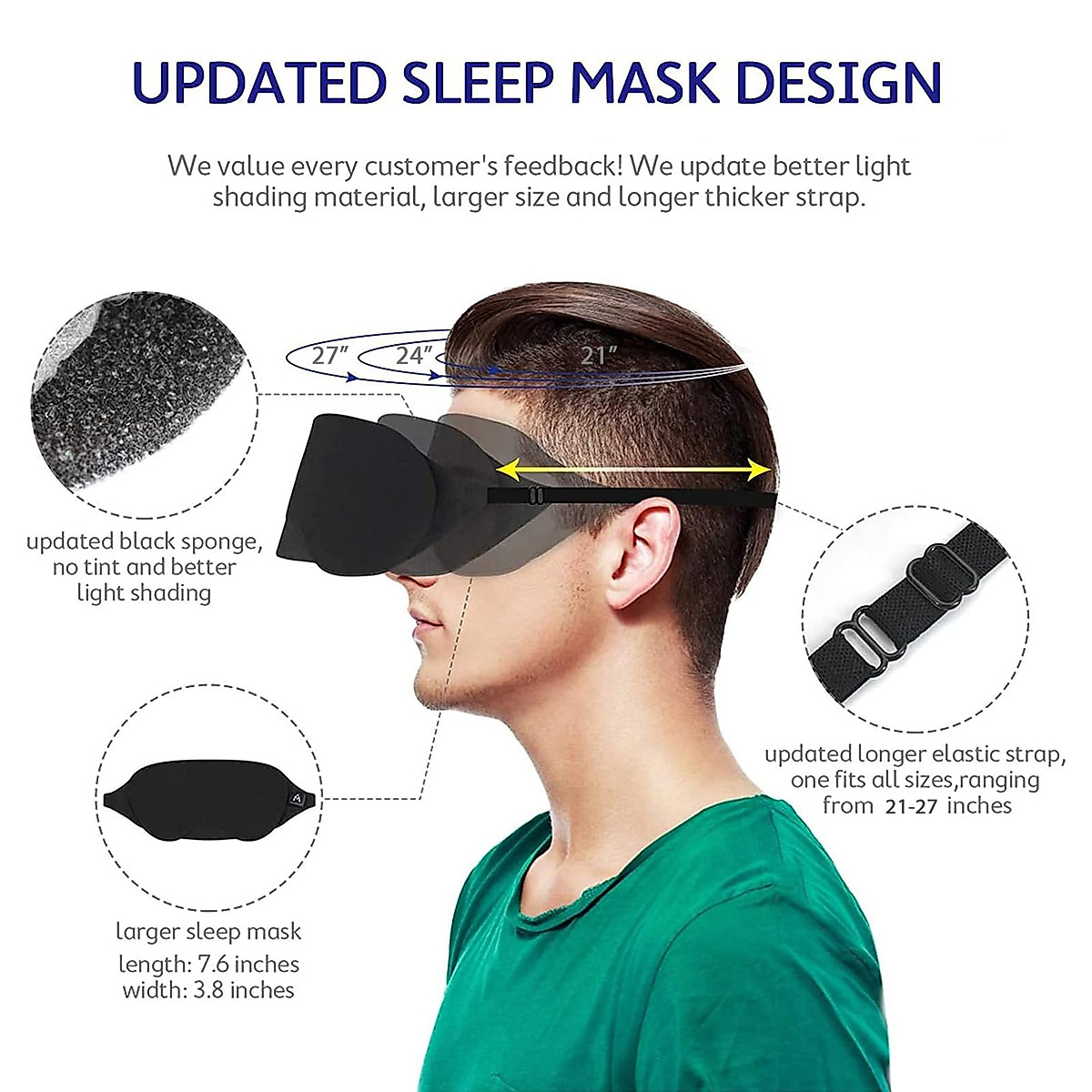 Mavogel Cotton Sleep Mask - Updated Design Light Blocking Sleep Eye Mask, Soft and Comfortable Night Sleeping Mask for Men Women, Eye Blinder for Travel/Sleeping, Includes Travel Pouch, Black