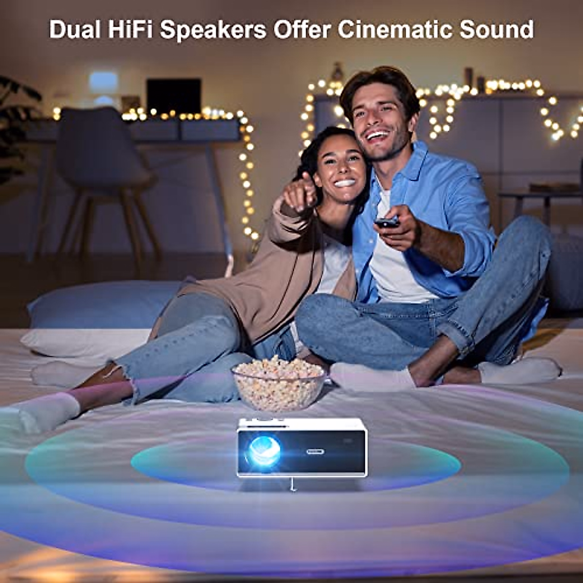 FUDONI Projector with 5G WiFi and Bluetooth, 2023 Upgraded Portable Movie Outdoor 1080P Full HD 400 ANSI Lumen Projector 4K Supported, Home Theater Media Video Projector for Phone/PC/USB/TV Stick/PS5