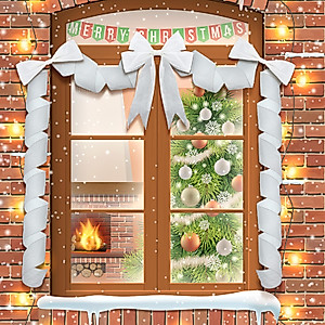 Cindeer 2 Rolls Christmas Glitter Wired Edge Ribbon Wired Fabric Ribbons for Gifts Wrapping Garland Card Craft Wreath Holiday Party Home(2.5 Inch X 20 Yard in Total,White)