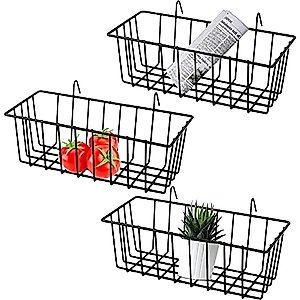 3 Pack Wall Grid Panel Hanging Wire Basket,Wall Storage and Display Basket,Grid Wall Storage Basket for Kitchen,Home Decor Supplies,Black