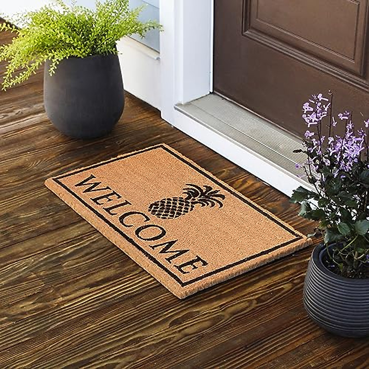 Avera Products | Classic Pineapple Welcome Mat, Natural Coir Fiber Doormat, Anti-Slip Mat Backing