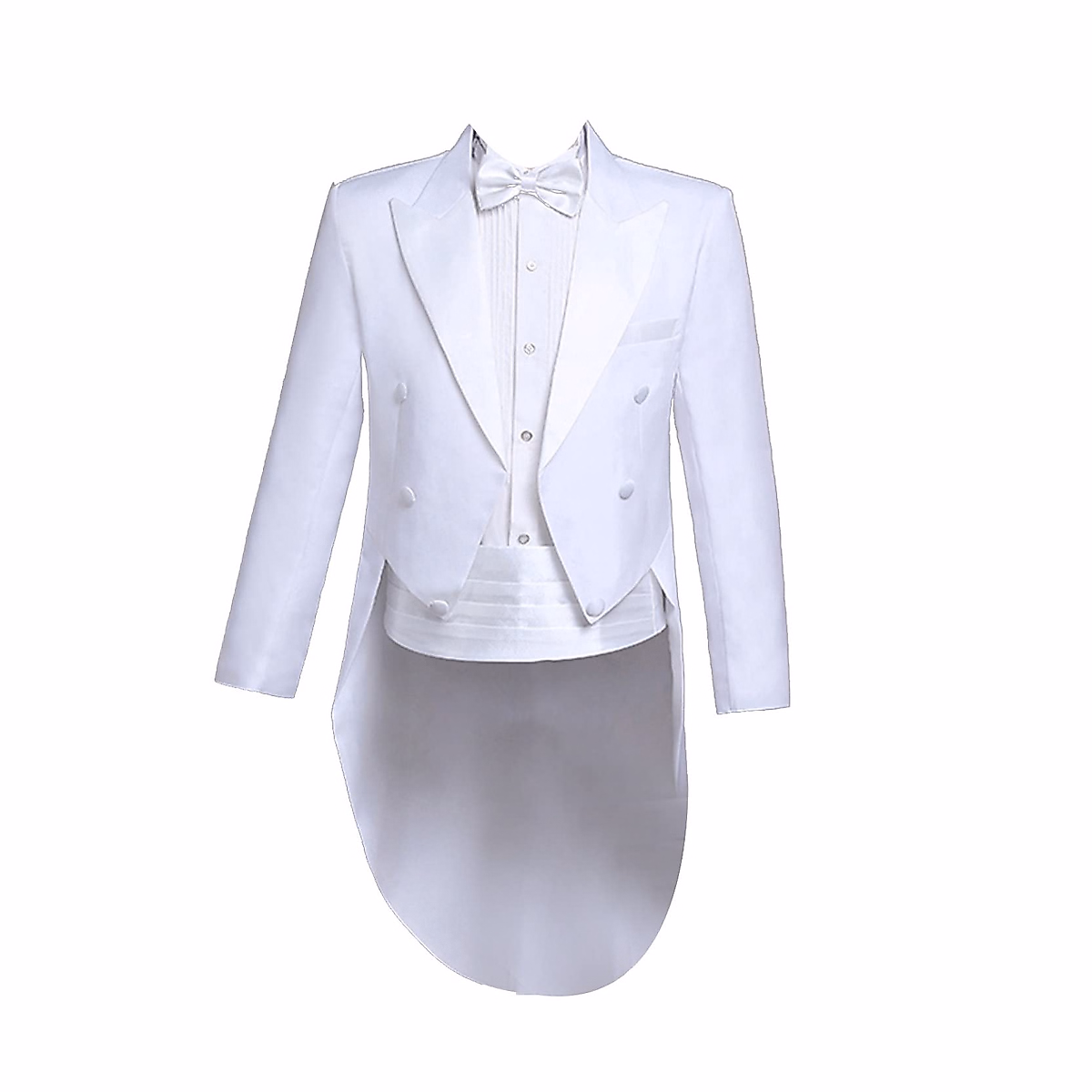 Loloda Men's 4-Piece Tuxedo Tailcoat Blazer Tuxedo Jacket Suit Gentleman Formal Tux Tail Coat Pants Set White Large