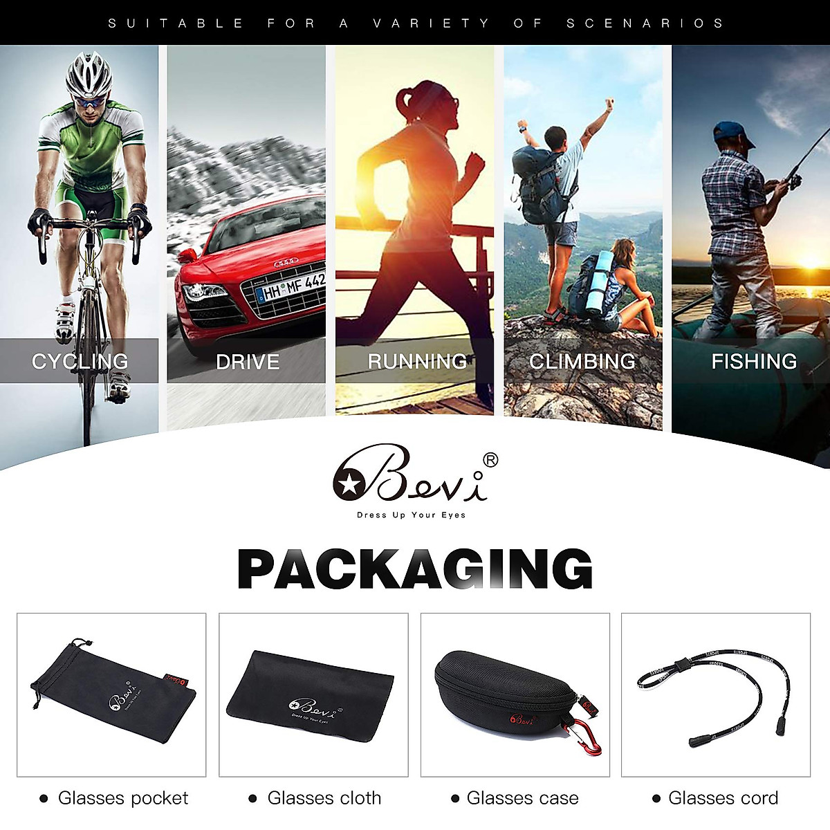 Bevi Polarized Sports Sunglasses TR90 Unbreakable Frame for Men Women Running Cycling Golf Baseball TPH2C1