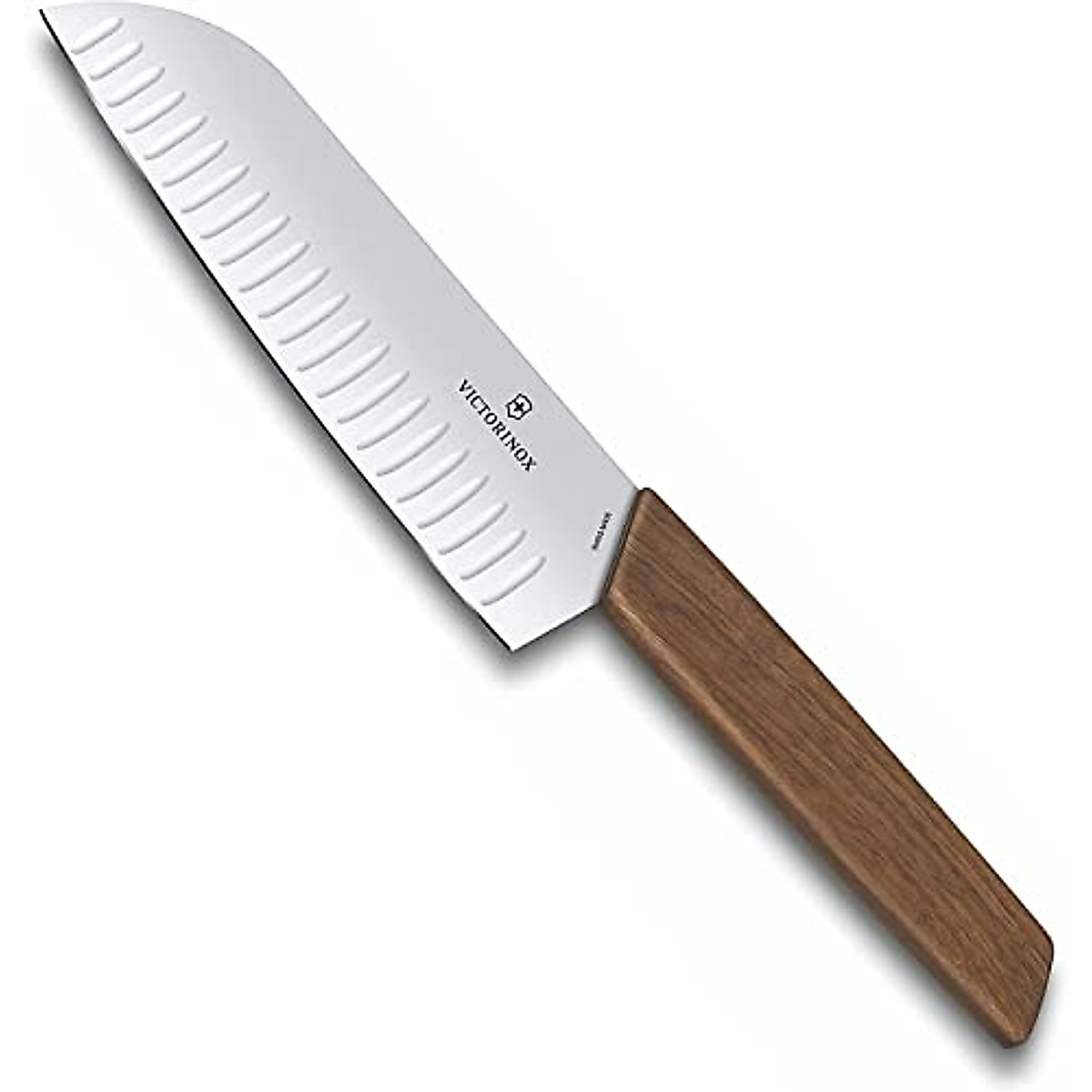 Victorinox 6.9050.17KG Modern Santoku Knife with Granton Blade, 7", Walnut Wood