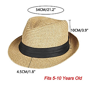 Kids Floppy Straw Sun-Hat Foldable Summer Short Brim Sun-Beach-Hat for Babyboys Girls Kahki