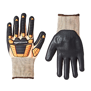 AmazonCommercial 13G Goldsilk & Foam Nitrile Gloves with Impact Protection (Orange/Black), Size L, 3-Pairs