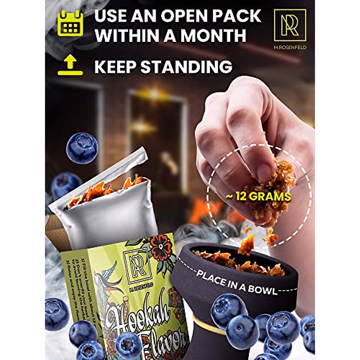 M. ROSENFELD Hookah Flavor Blueberry Herbal - 1.75 oz (50 g) Hookah Shisha Tobacco Free Molasses Hookah Tobacco & Nicotine Free Shisha with Real Organic Shisha Hookah Flavors Blueberry