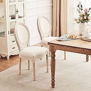 French Country Dining Chairs Set of 2, Farmhouse Dining Chairs with Round Backrest, Mid Century Upholstered King Louis Back Accent Side Chair with Solid Wood Leg for Dining Room Bedroom Kitchen