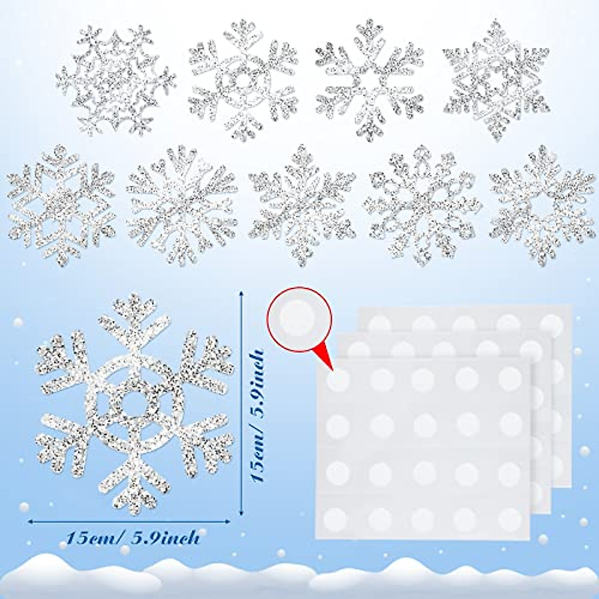 Snowflake Cutouts Decorations, Winter Christmas Snowflake Paper Cutouts with Glue Point Dots for Bulletin Board Frozen Party Home Class Office Decor Accessories (Silver, 45 Pieces)