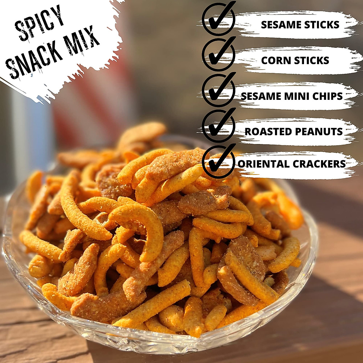 Spicy Snack Mix | Party Mix including hot Cajun corn sticks, roasted peanuts, and cheddar cheese sesame sticks | Runnin' Wild Foods, 1.5 Pounds Total (Box of 3 bags, 8oz each)