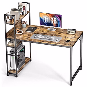 Desk Computer Desk with Shelves, Home Office Desks Table 47 Inch PC Desk Bedroom Desk Work Desk Study Desk Wood Desk with Storage Removable Middle Shelf for Dorm, Student, Gaming