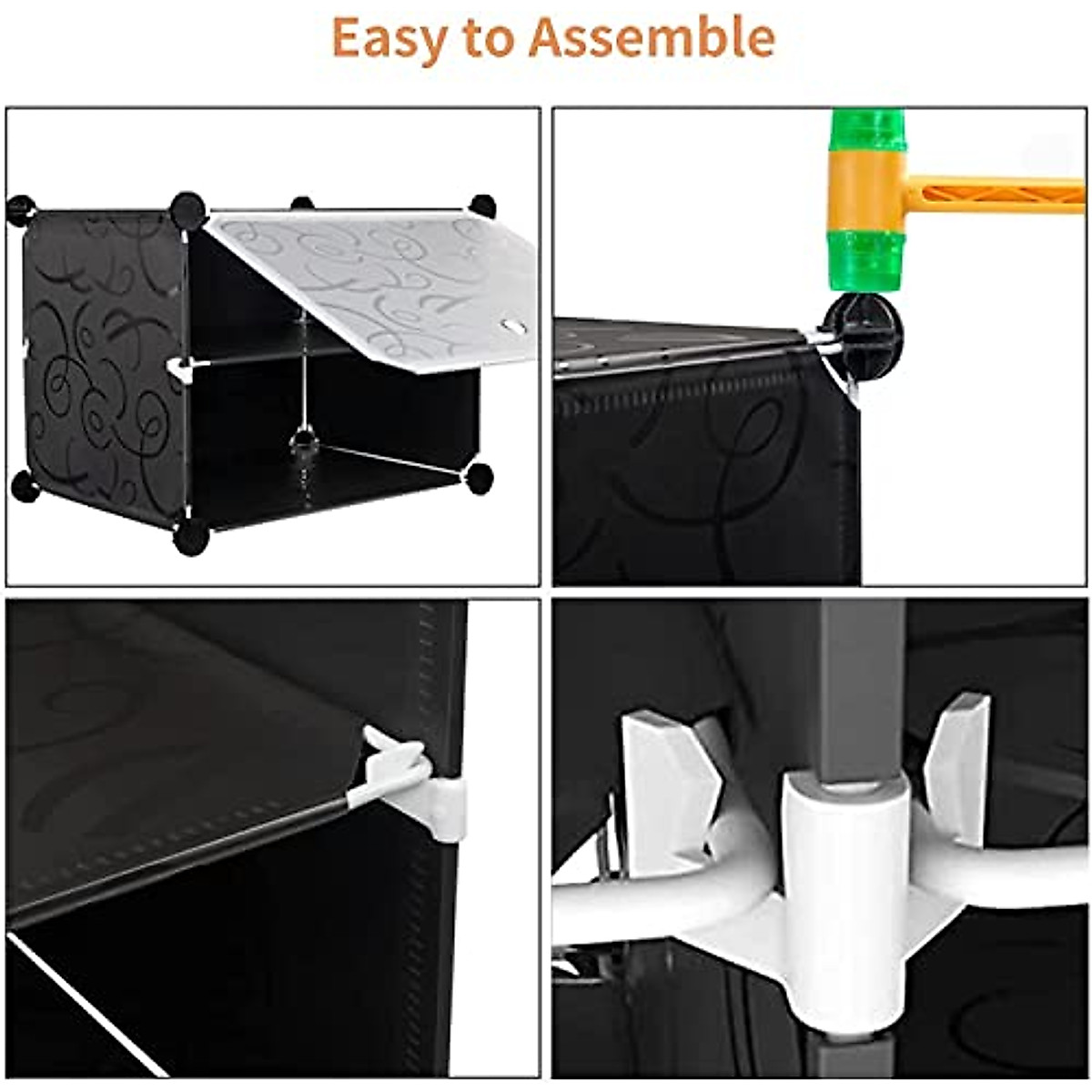 YIHATA Shoe Rack Organizer 32 Pairs Shoe Storage Cabinet 8-Tier DIY Expandable Free Standing Shoe Cabinet for Entryway Closet Bedroom Hallway with Versatile Hook (Black)